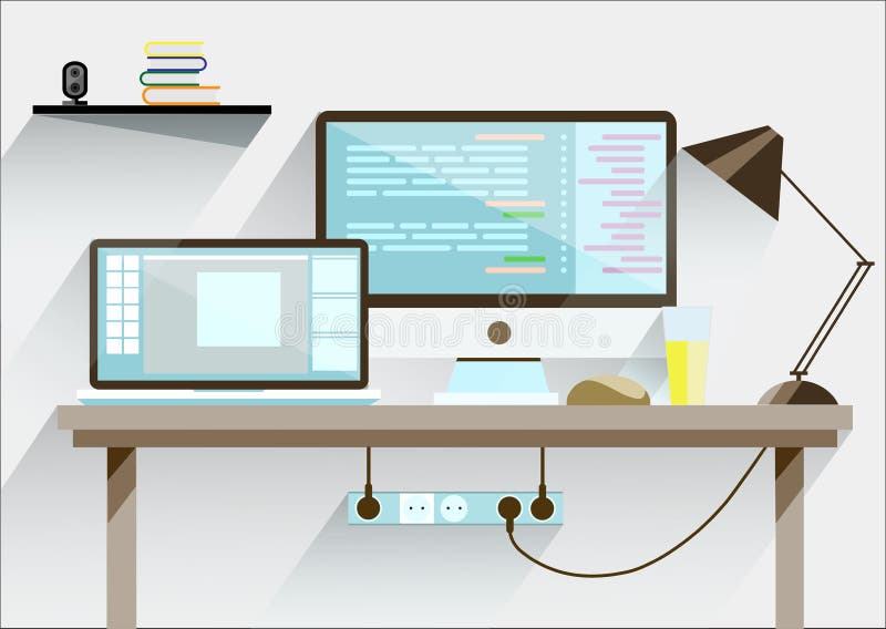 Creative Office Desktop Workspace. Mock Up. Stock Vector - Illustration ...