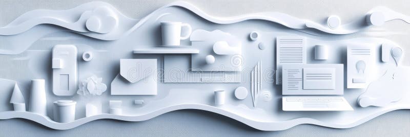 Creative Office Elements in Paper Art Style Showcasing Laptops ...