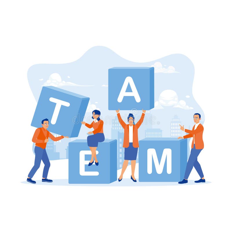 Creative Office Employee Connecting Blocks with the Word TEAM. the ...