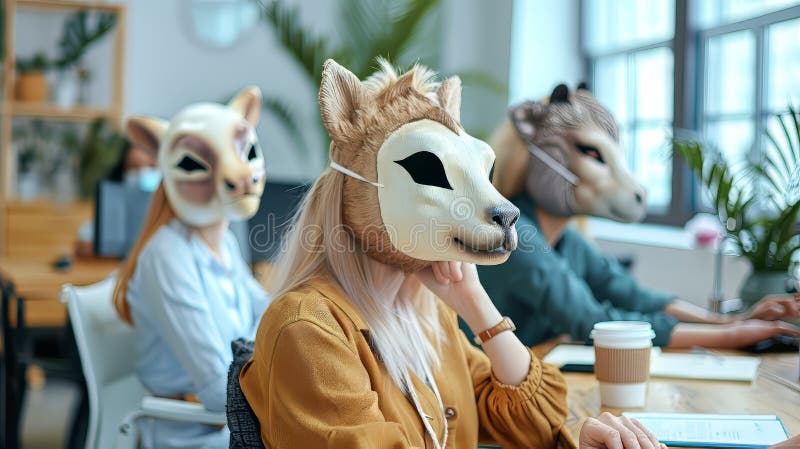 Creative Office Meeting with Animal Masks: Unique Team Collaboration ...