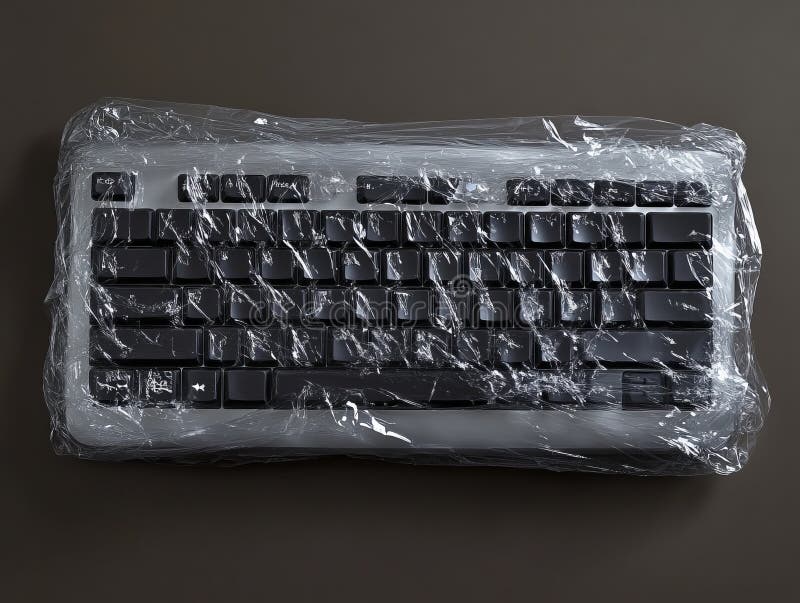 Creative Office Prank with Computer Keyboard Wrapped in Plastic Wrap ...