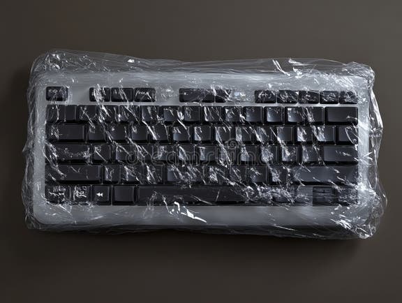 Creative Office Prank with Computer Keyboard Wrapped in Plastic Wrap ...
