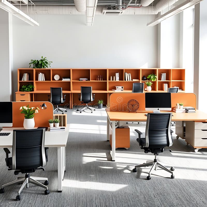 A Creative Office Space Showcasing Modular Desks and Chairs with Modern ...