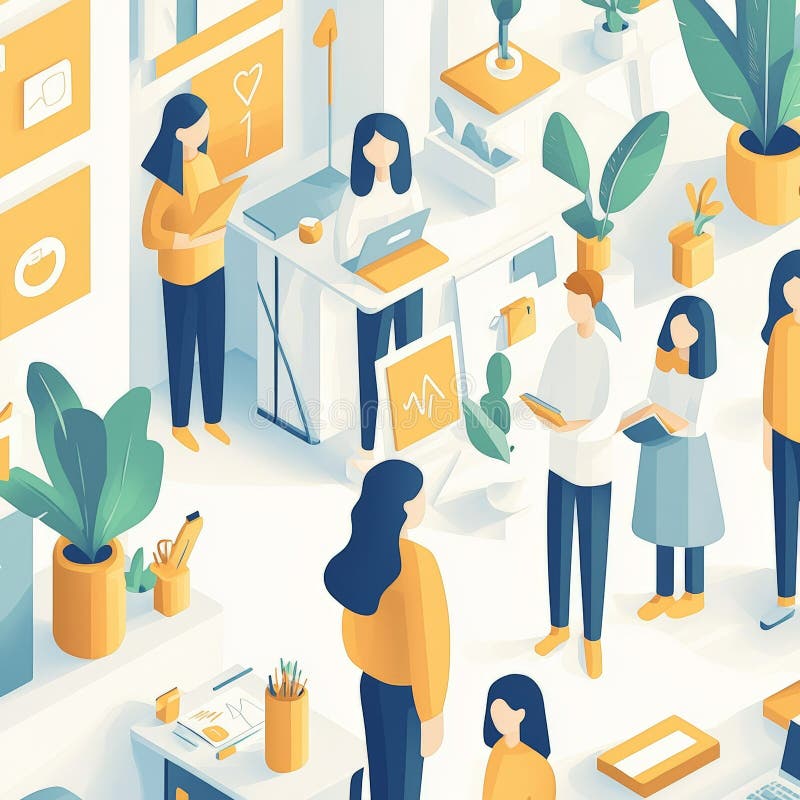 Creative Office Space with Team Brainstorming in Flat Design Stock ...