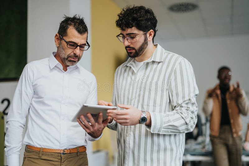 Colleagues Collaborating on Project at Office Desk Stock Photo - Image ...