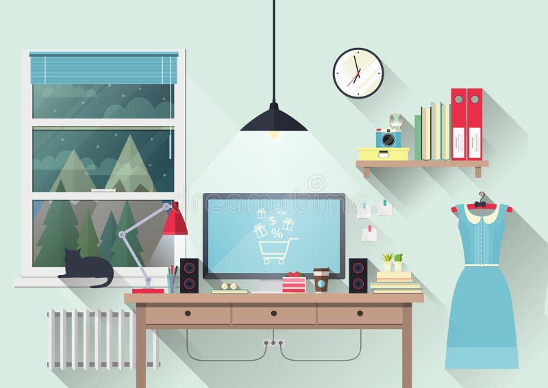 Creative Office Workspace of Blogger Stock Vector - Illustration of ...