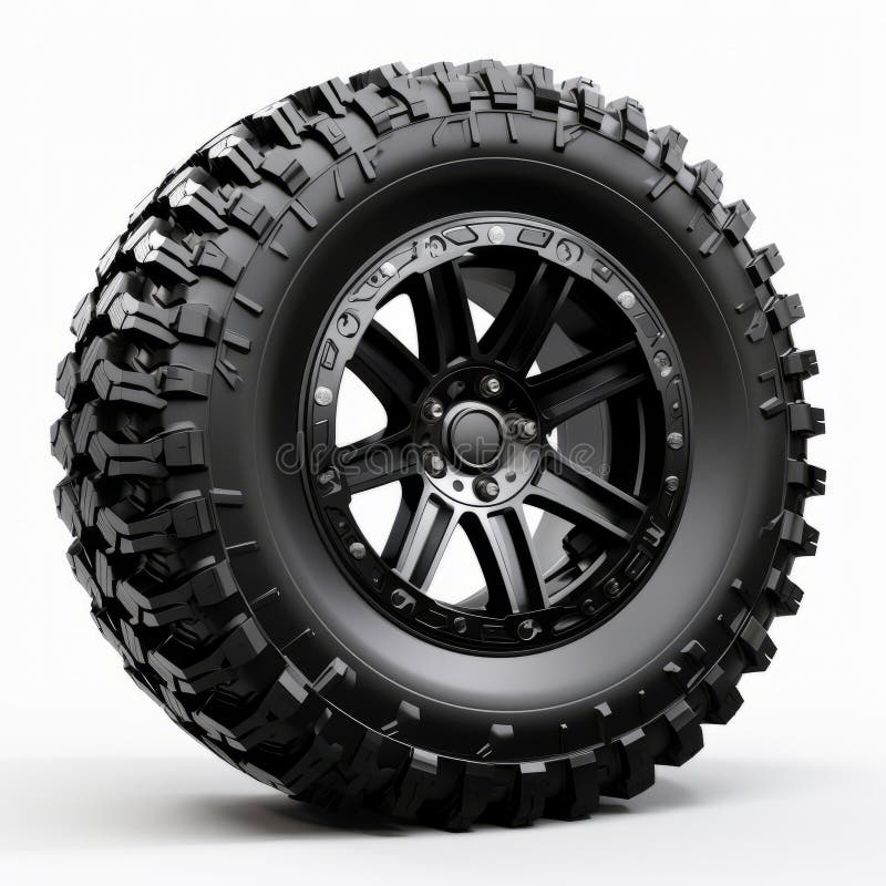 Creative Offroad Tire Design with Black Wheels on White Background ...