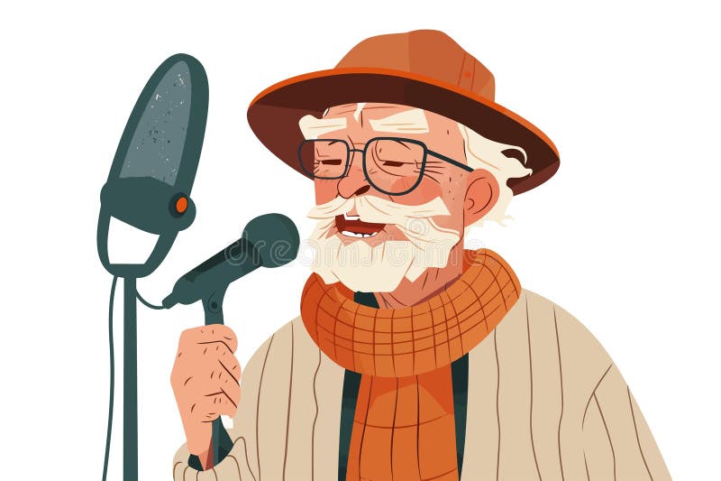 Creative Old Man Recording Podcast Isolated Illustration Stock Vector ...