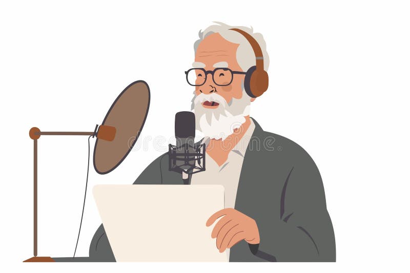 Creative Old Man Recording Podcast Isolated Illustration Stock Vector ...