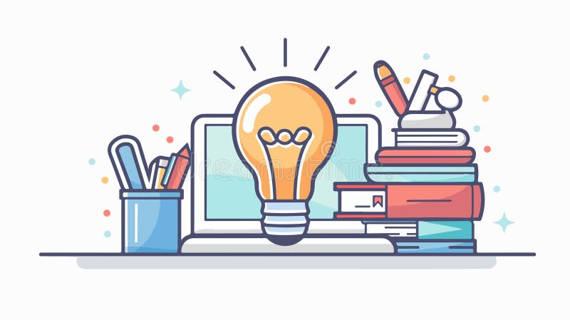 Creative Online Learning Notebook with Light Bulb Outline Stock Vector - Illustration of smart ...