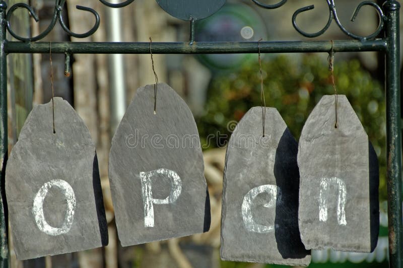 Creative open sign stock photo. Image of stone, rustic - 92866686