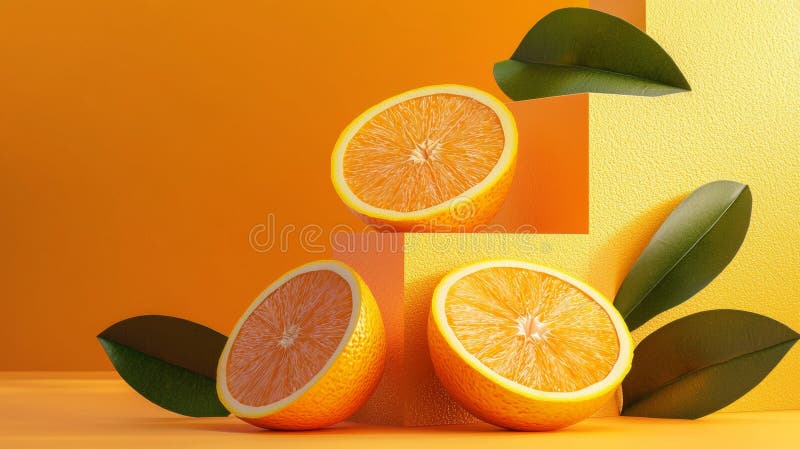 Creative Orange Arrangement with Leaves on a Gradient Background Stock ...