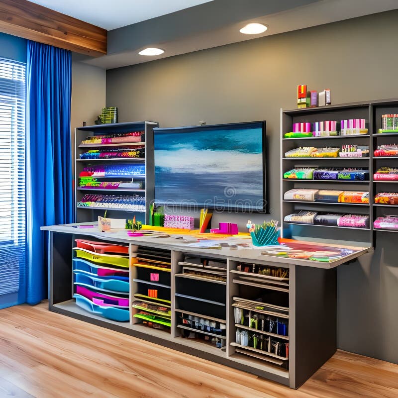 A Creative and Organized Craft Room with Ample Storage, a Large Work ...