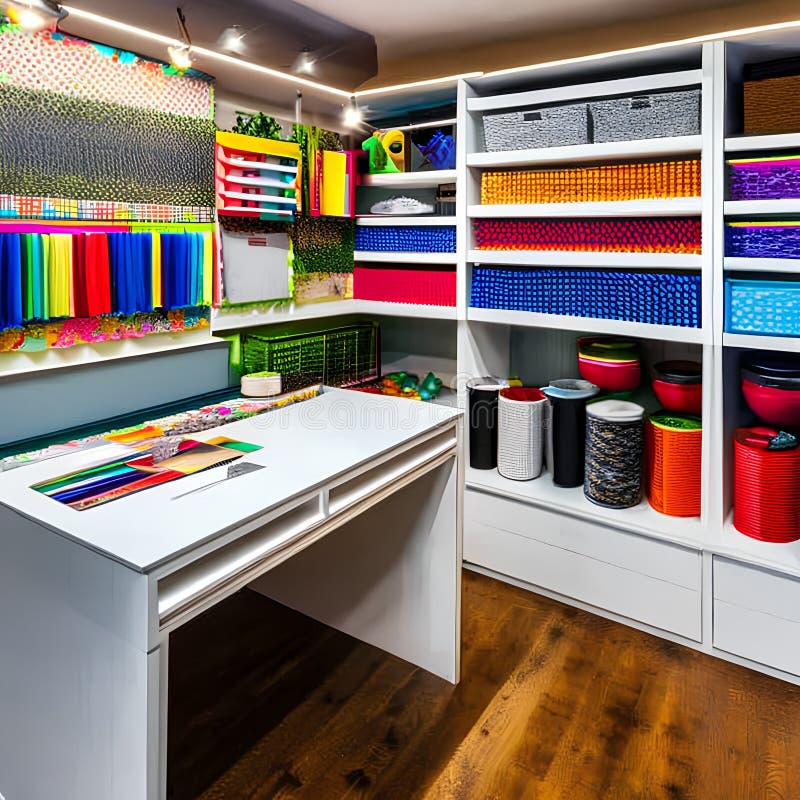 A Creative and Organized Craft Room with a Large Work Table, Plenty of ...