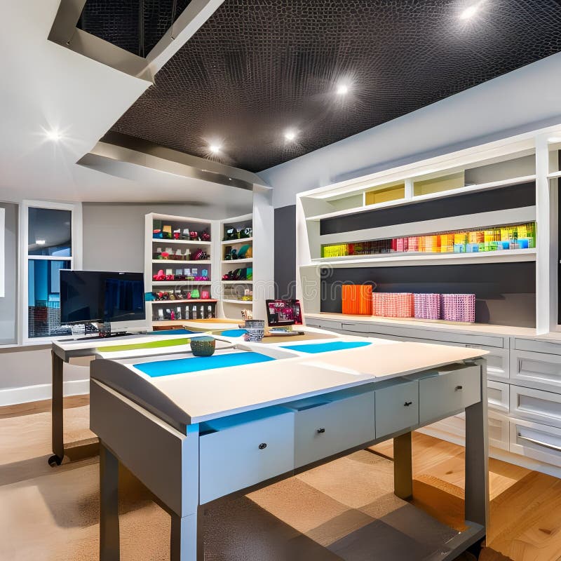 A Creative and Organized Craft Room with Ample Storage, a Large Work ...