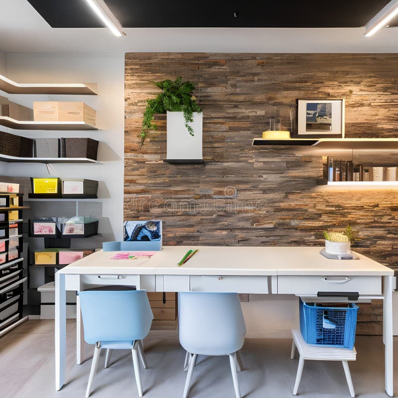 A Creative and Organized Craft Room with a Large Work Table, Plenty of ...