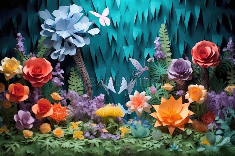 Creative Origami Paper Flower Garden Scene Stock Illustration ...