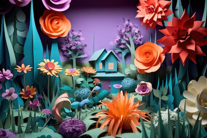 Creative Origami Paper Flower Garden Scene Stock Illustration ...