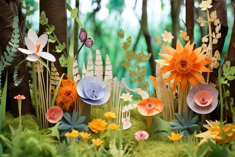 Creative Origami Paper Flower Garden Scene Stock Illustration ...