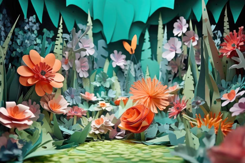 Creative Origami Paper Flower Garden Scene Stock Illustration ...