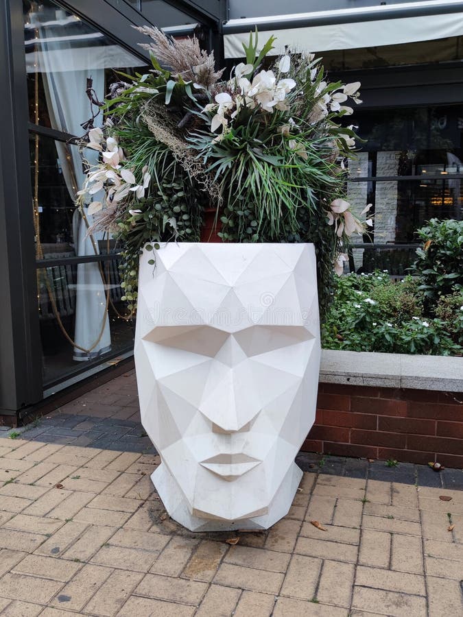 Creative Outdoor Planter in the Shape of a Human Head with Flowers ...