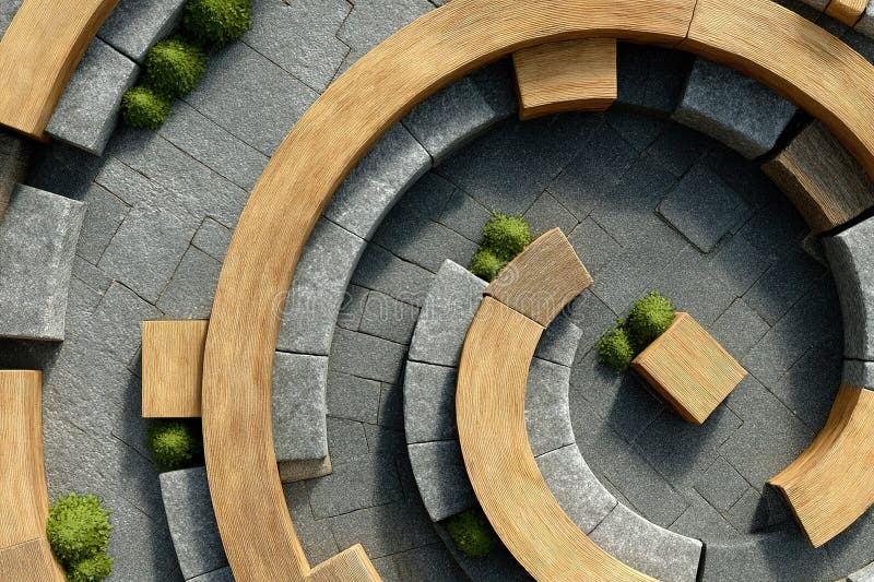 Creative Outdoor Seating Design Featuring Wooden Benches and Stone ...