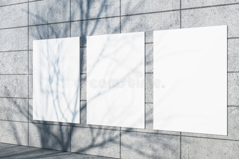 Creative Outdoor Tile Wall with Tree Shadow and White Mock Up Posters ...