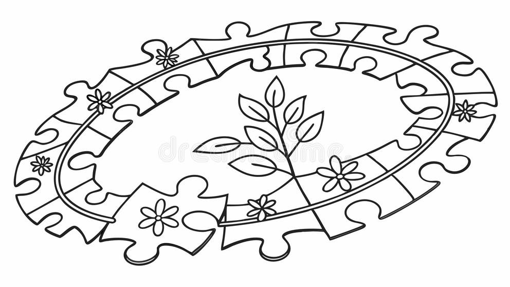 Creative Oval Frame Crafted from Interlocking Puzzle Pieces, Vector ...