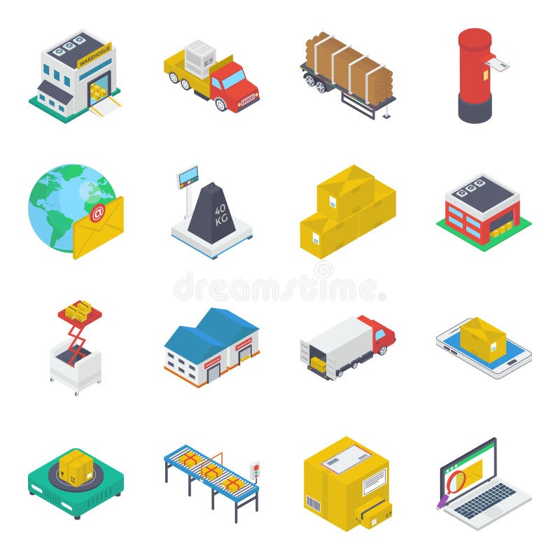 Warehouse Isometric Icons stock vector. Illustration of delivery ...