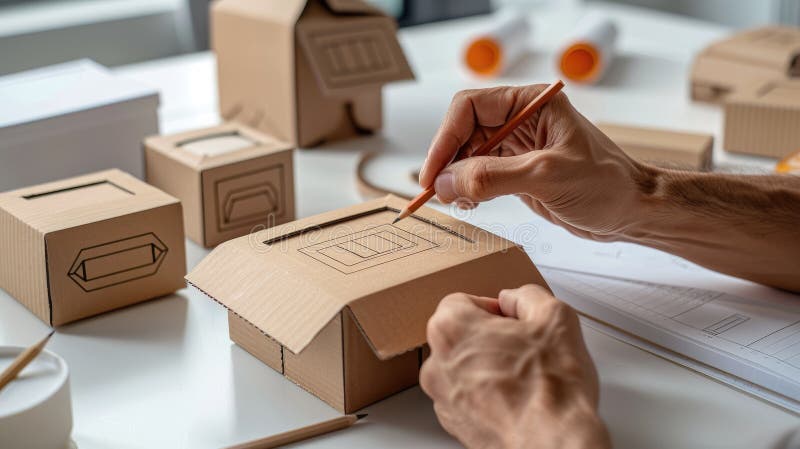 Creative Packaging Design Concept on Brown Cardboard with Designer ...