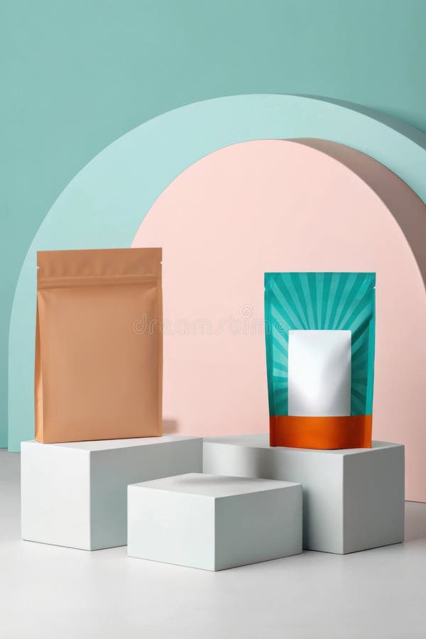 Creative Packaging Design Featuring Colorful Bags on Modern Display ...