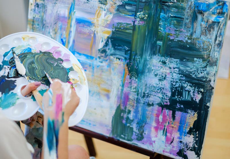 Creative Painter Paints a Colorful Picture in Her Studio Stock Image ...