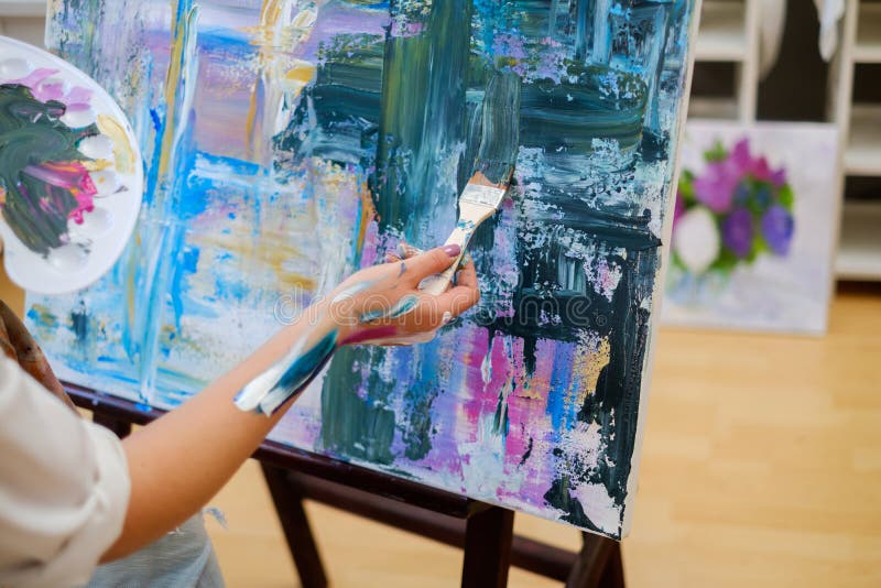Creative Painter Paints a Colorful Picture in Her Studio Stock Photo ...