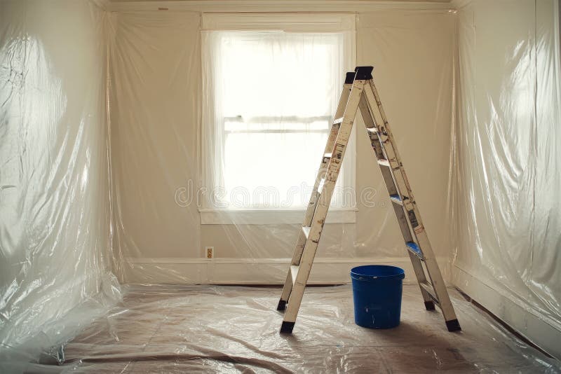 Creative Painting Space with Protective Covers and Tools in Preparation ...