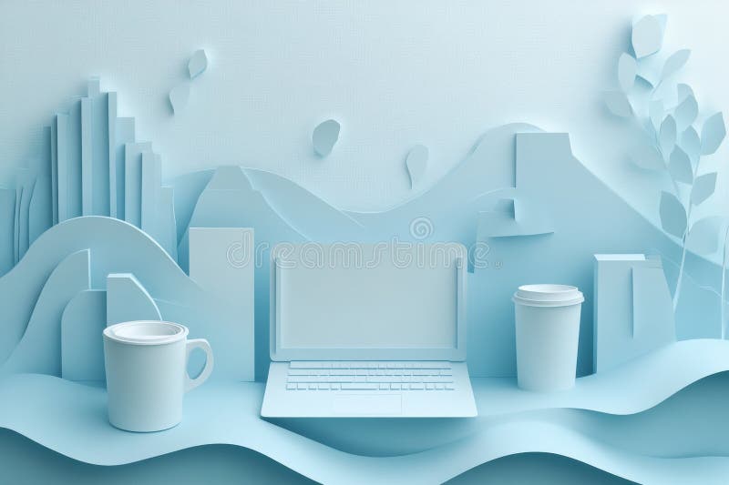 Professional Paper Cut Background Featuring Office Elements with ...