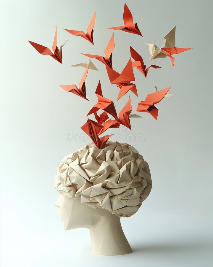 Creative Paper Art of a Brain with Flying Butterflies, Symbolizing ...