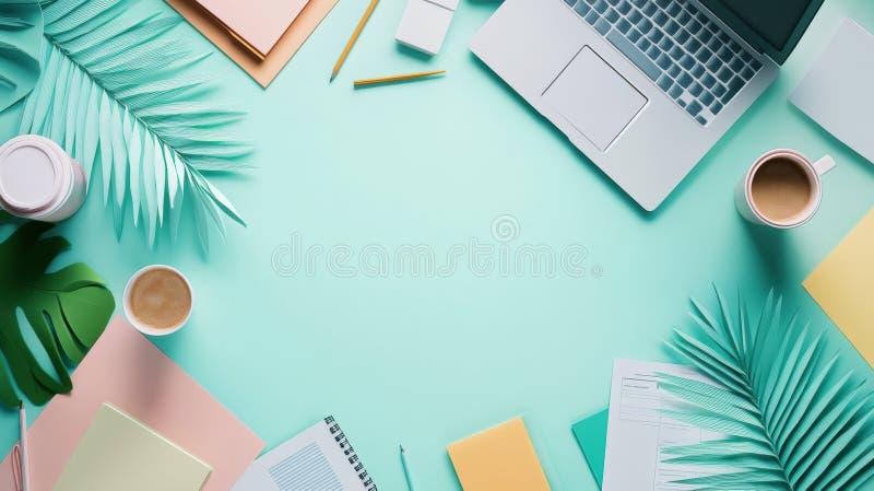 Creative Paper Art Workspace with Laptops, Coffee Cups, and Documents ...