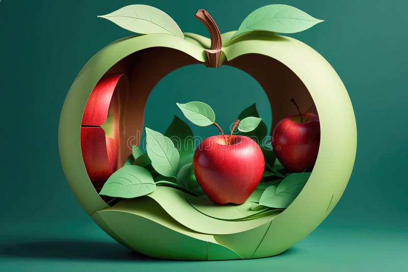 Creative Paper Craft Display Featuring a Green Apple with Red Apples ...