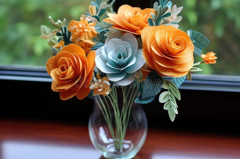 Creative Paper Flower Bouquet in a Glass Vase Stock Image - Image of ...
