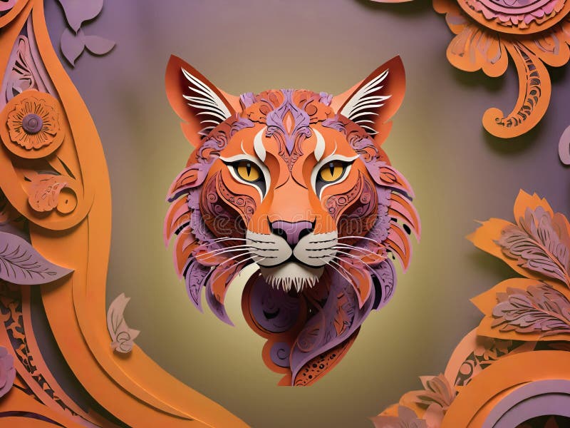 Creative Papercut Tiger Face Art with Enchanting Glowing Background ...