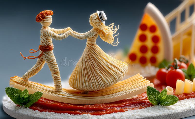 Creative Pasta Couple Dancing on a Plate Stock Image - Image of couple ...
