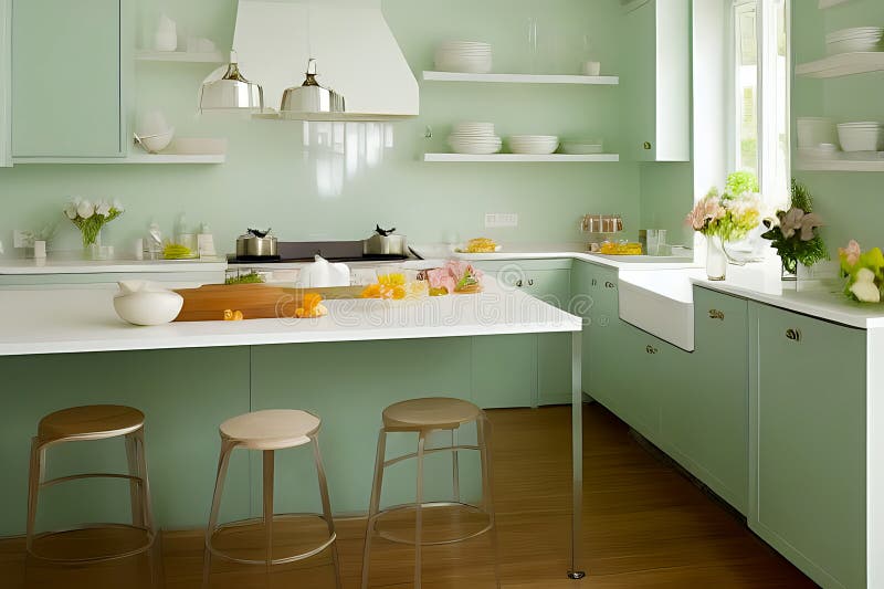 Creative Pastel Color Elegant Kitchen Interior Design, Peculiar Stock ...