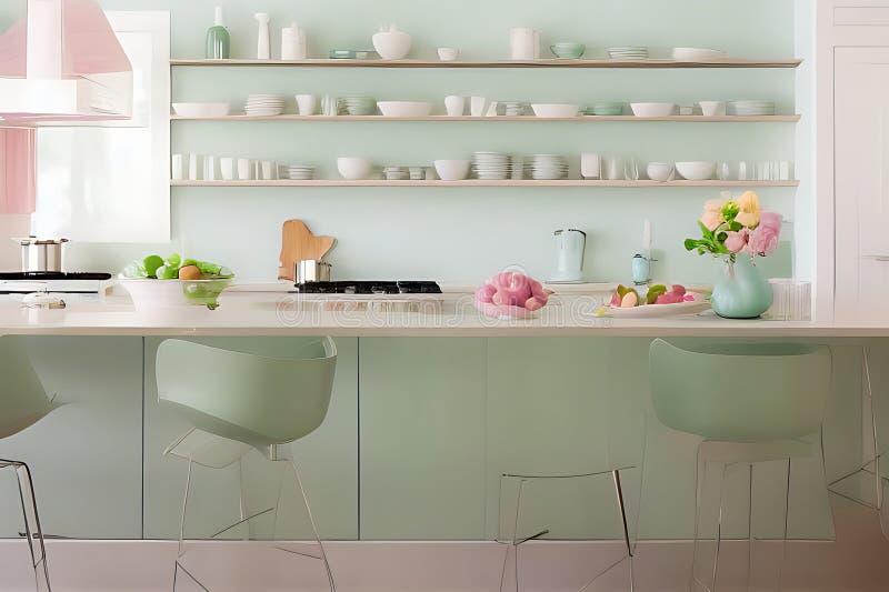 Creative Pastel Color Elegant Kitchen Interior Design, Peculiar Stock ...