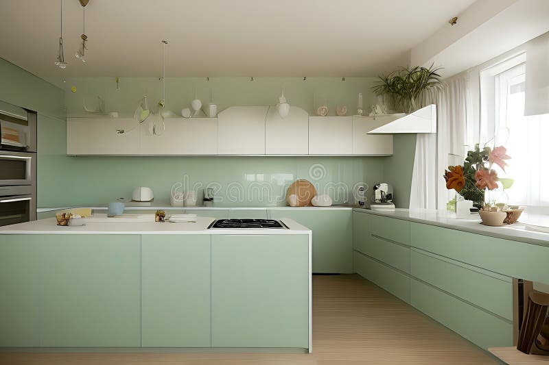 Creative Pastel Color Elegant Kitchen Interior Design, Peculiar Stock ...