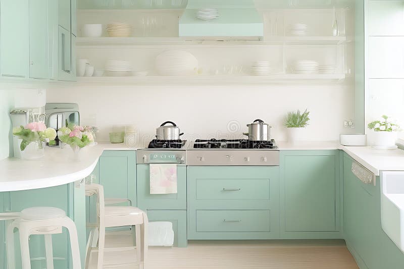 Creative Pastel Color Elegant Kitchen Interior Design, Peculiar Stock ...