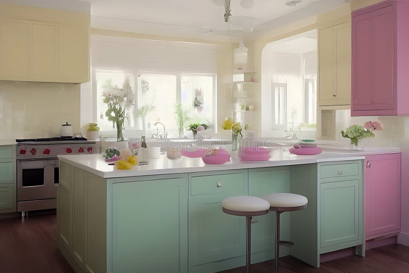 Creative Pastel Color Elegant Kitchen Interior Design, Peculiar Stock ...