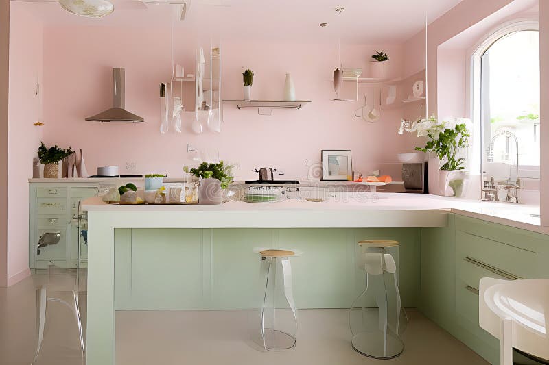 Creative Pastel Color Elegant Kitchen Interior Design, Peculiar Stock ...