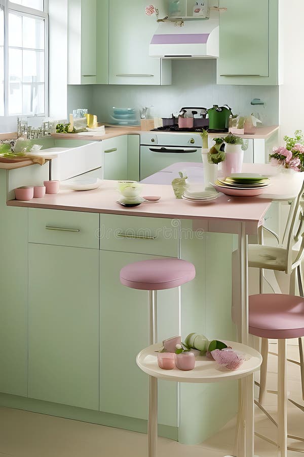 Creative Pastel Color Elegant Kitchen Interior Design, Peculiar Stock ...