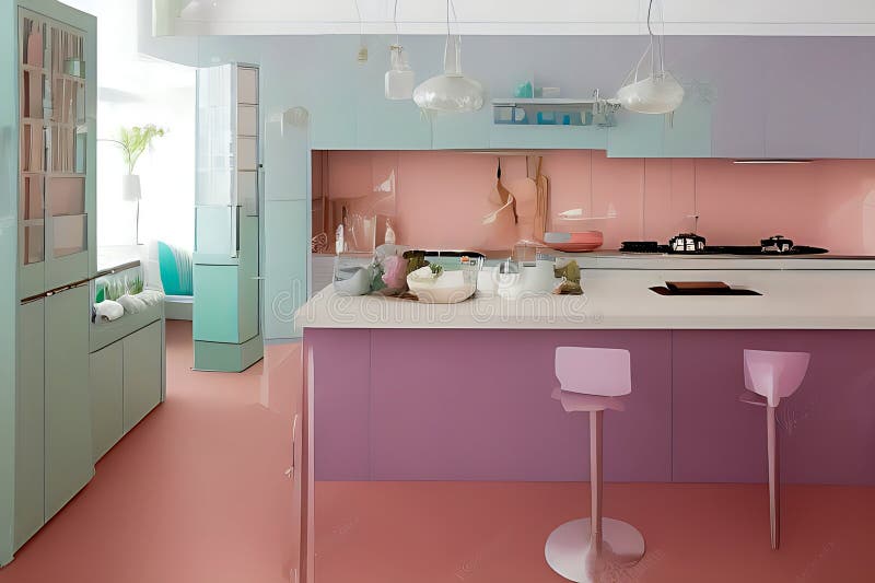 Creative Pastel Color Elegant Kitchen Interior Design, Peculiar Stock ...