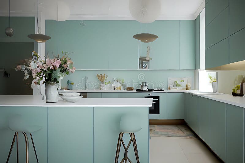 Creative Pastel Color Elegant Kitchen Interior Design, Peculiar Stock ...